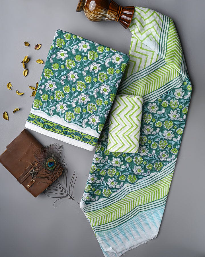 Buy Sanganeri Block Printed Cotton Suit Sets With Cotton Dupatta ...