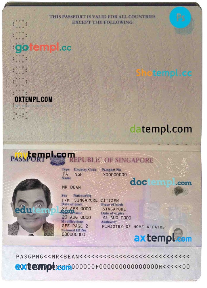 Singapore Passport Example In PSD Format Fully Editable 2006 2017