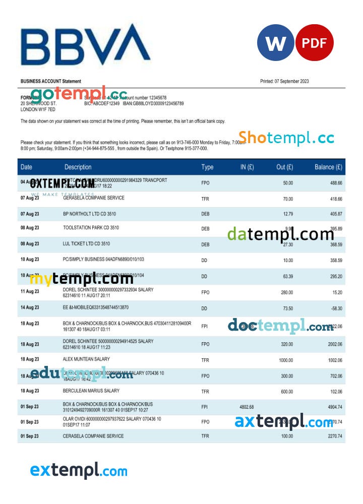 BBVA Bank organization statement Word and PDF template download template | by Intempl | Feb ...