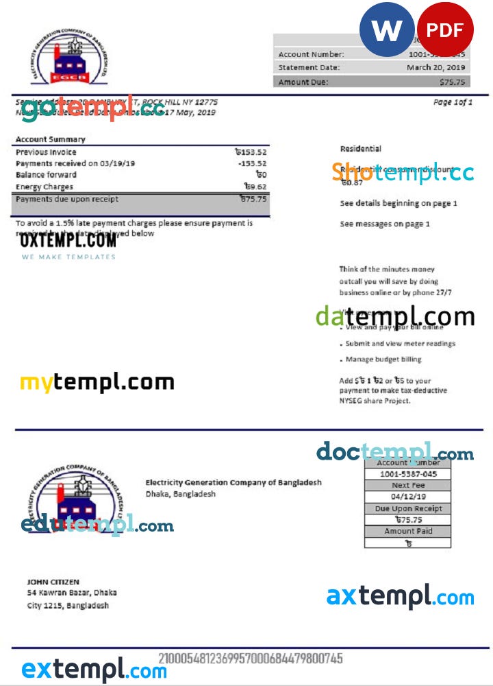 Bangladesh Electricity Generation Company of Bangladesh utility bill ...
