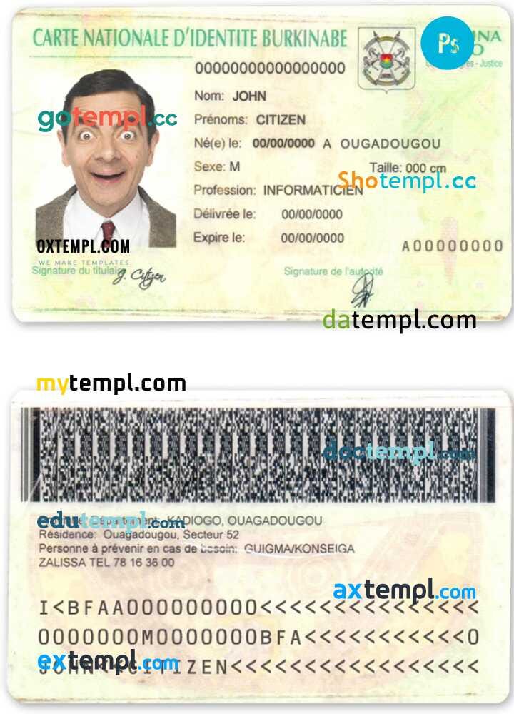 sample Burkina Faso ID template in PSD format, fully editable download ...