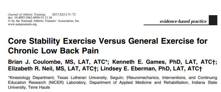 “CORE STABILITY EXERCISE VERSUS GENERAL EXERCISE FOR CHRONIC LOW BACK ...