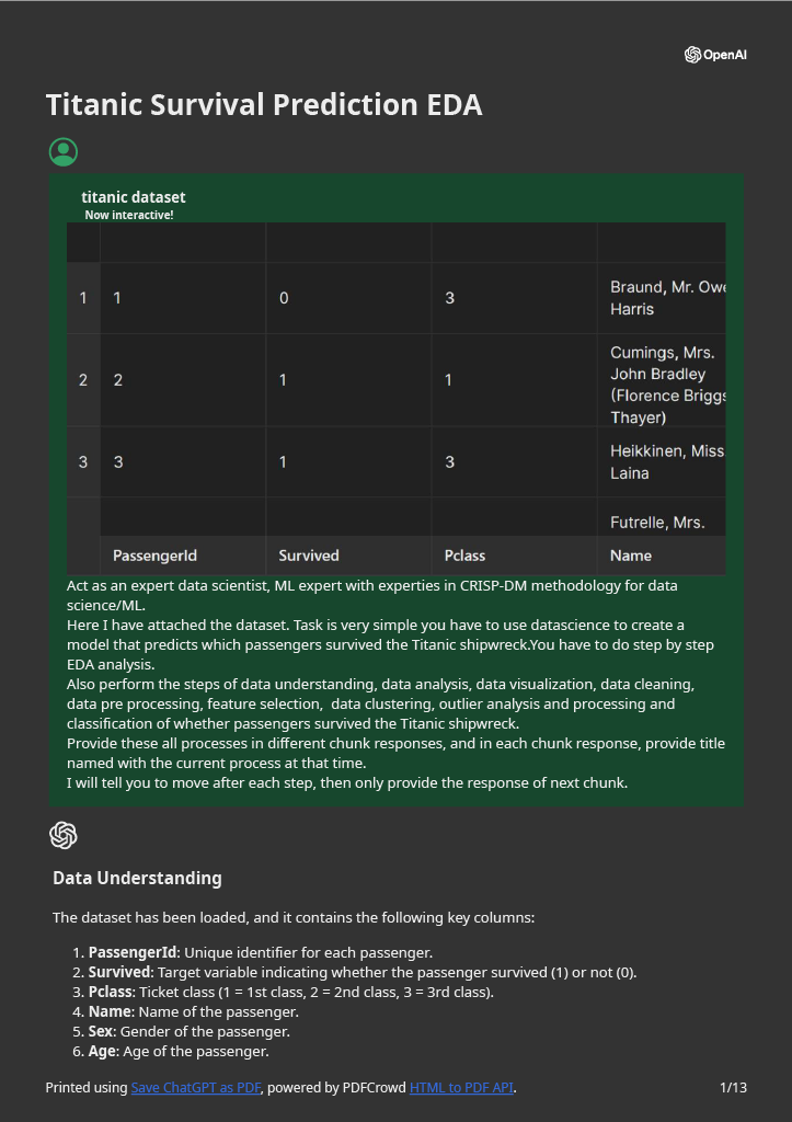 Using ChatGPT Code Interpreter for Titanic Survival Prediction: Exploratory Data Analysis ...