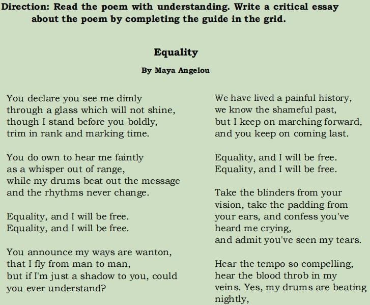 Critical analysis about the poem EQUALITY By Maya Angelou | by Cyril Alcanzarin | Oct, 2024 | Medium