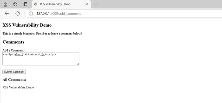 IMPLEMENTATION OF CROSS-SITE SCRIPTING (XSS) IN A FLASK WEB APPLICATION | by Nandhini P | Medium