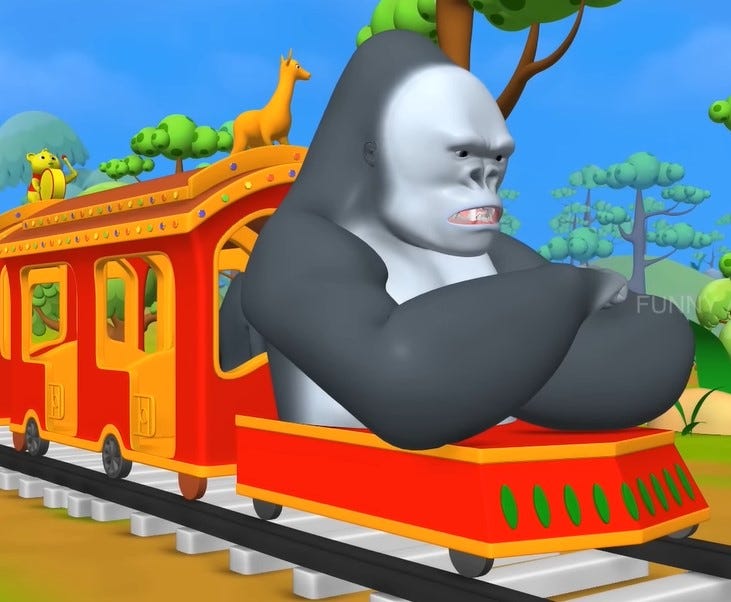 Magical Cow Train vs Gorilla Train Racing - Funny Animals - Medium