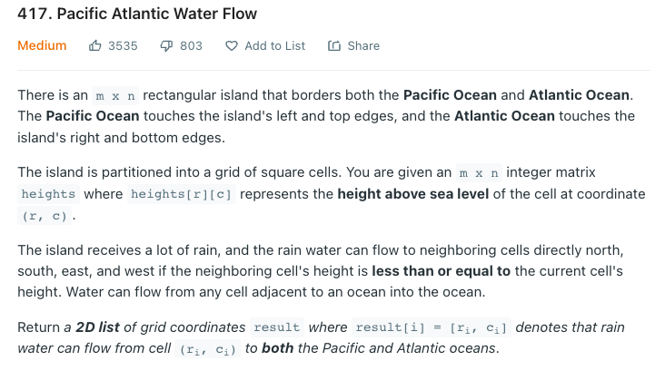 Pacific Atlantic Water Flow: Leetcode — Blind 75 (Graph) | by Ekta Dhobley | Medium
