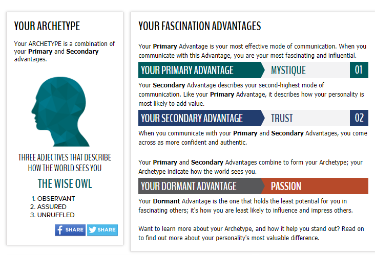 My Archetype. The results of the Fascinate Test… | by Guangyao Wu | Medium