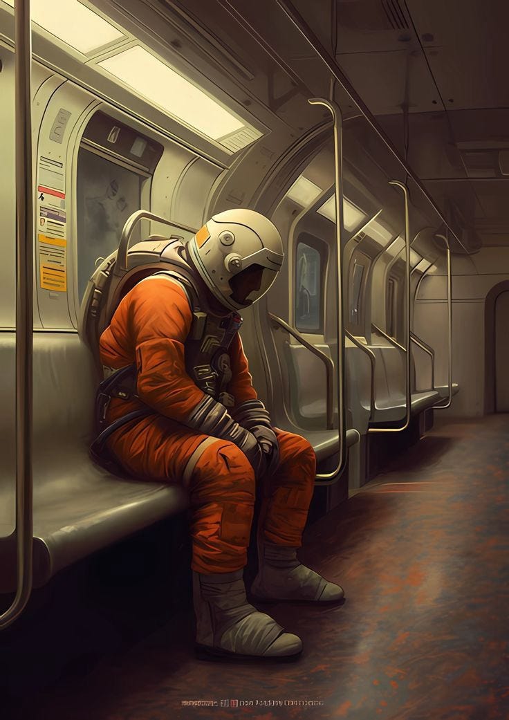 In a solitary carriage, a contemplative astronaut dreamed of space ...