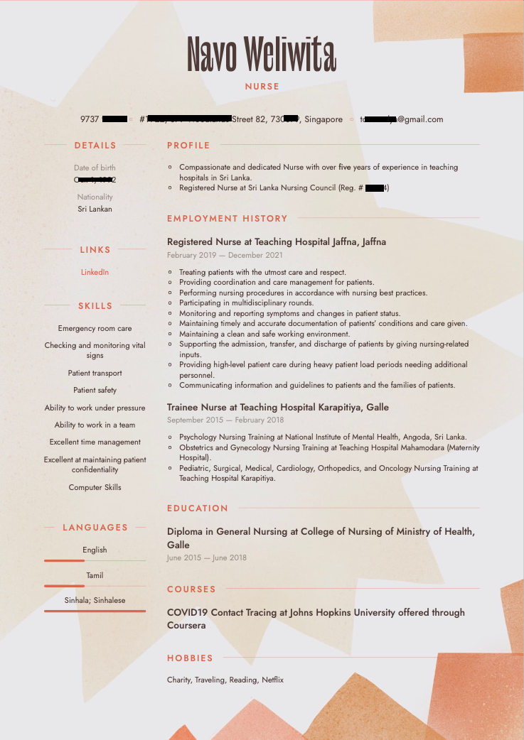 How I created a simple CV for a healthcare job in Singapore | by Navo Weliwita | Medium