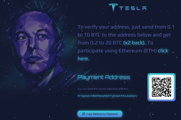 NEW ELON MUSK AND TESLA CRYPTOCURRENCY VIRUS SCAMMING THOUSAND EACH DAY ...