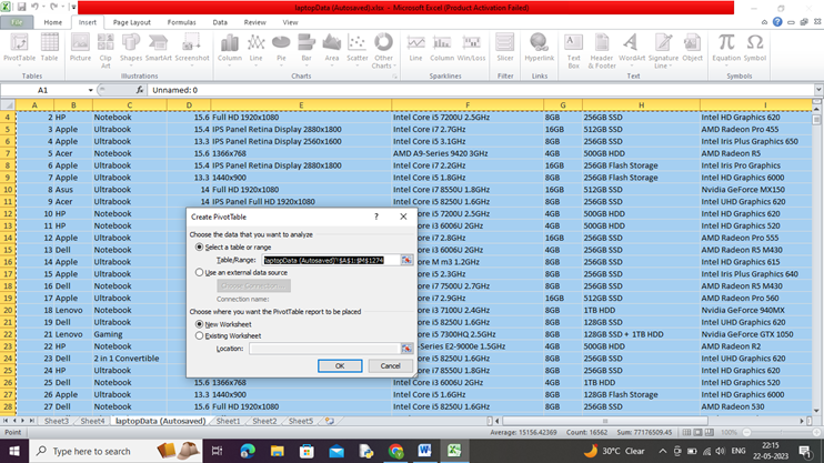 Analyzing Laptop price dataset using Excel- Pivot table and excel functions | by Korlapu Yamini ...