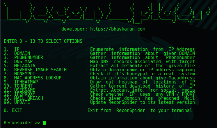 Comprehensive OSINT framework — ReconSpider | by David Artykov | Purple ...