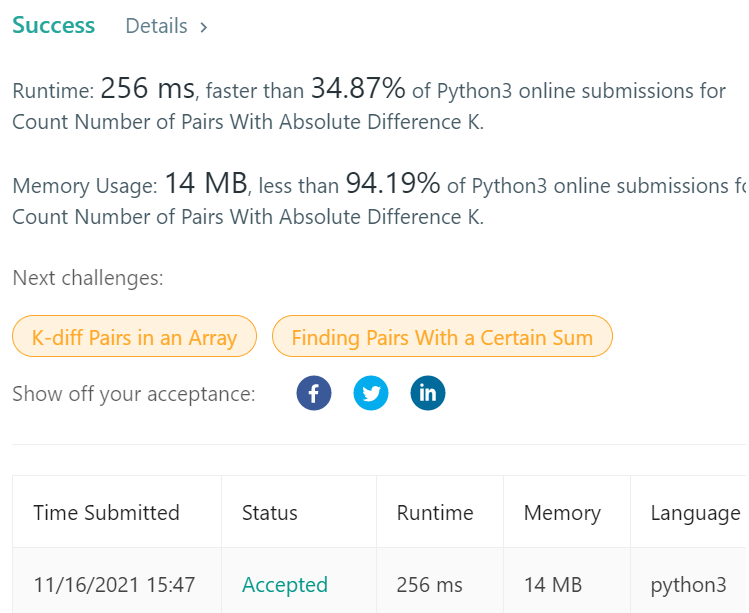 [LeetCode]#2006. Count Number of Pairs With Absolute Difference K ...