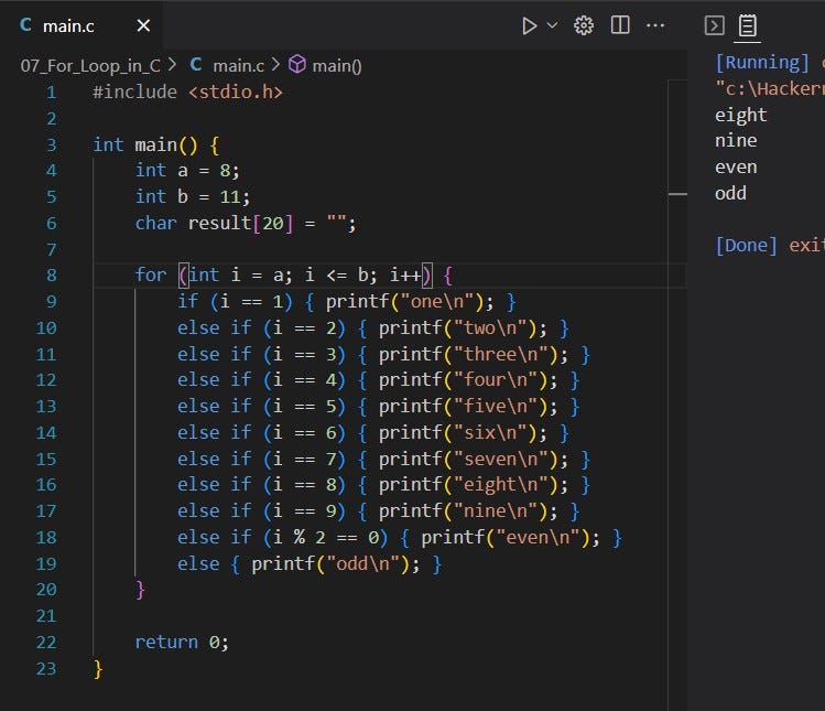 [C] HackerRank : For Loop in C. Easy : C (Basic) | by Aiya Aiyara | Oct, 2023 | Medium