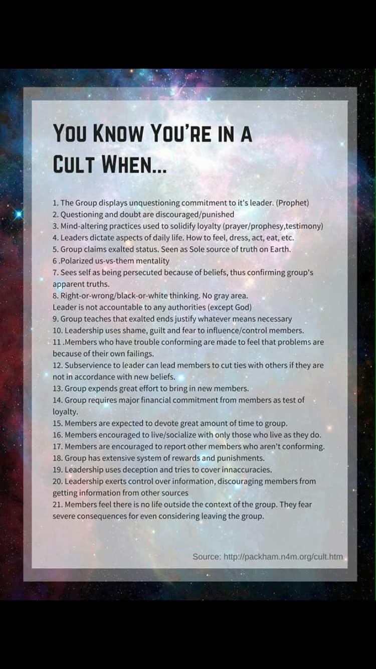 You Know You’re In a Cult When…. So as the picture says, these are ...