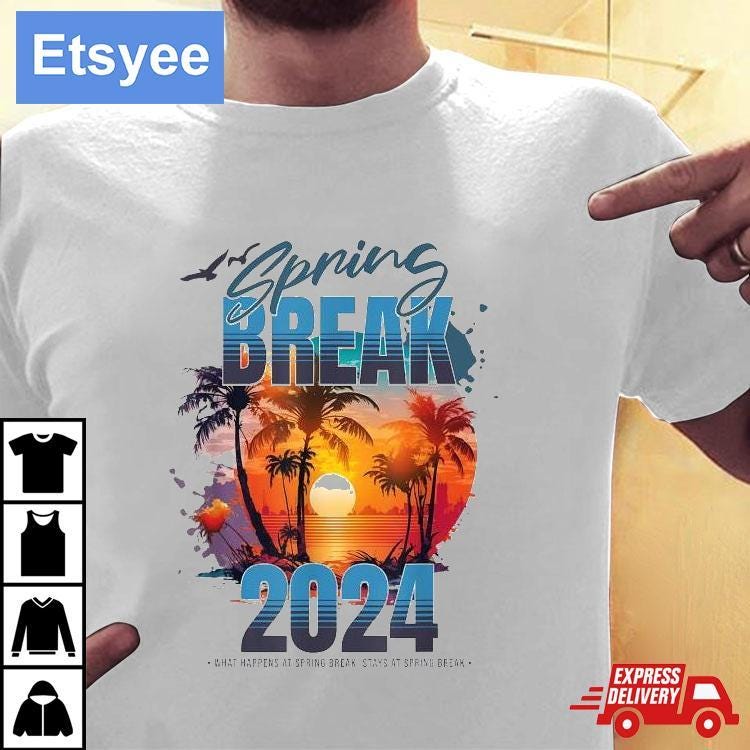 Spring Break 2024 Retro Beach Scene Matching T-Shirt | by Etsyee | Feb ...