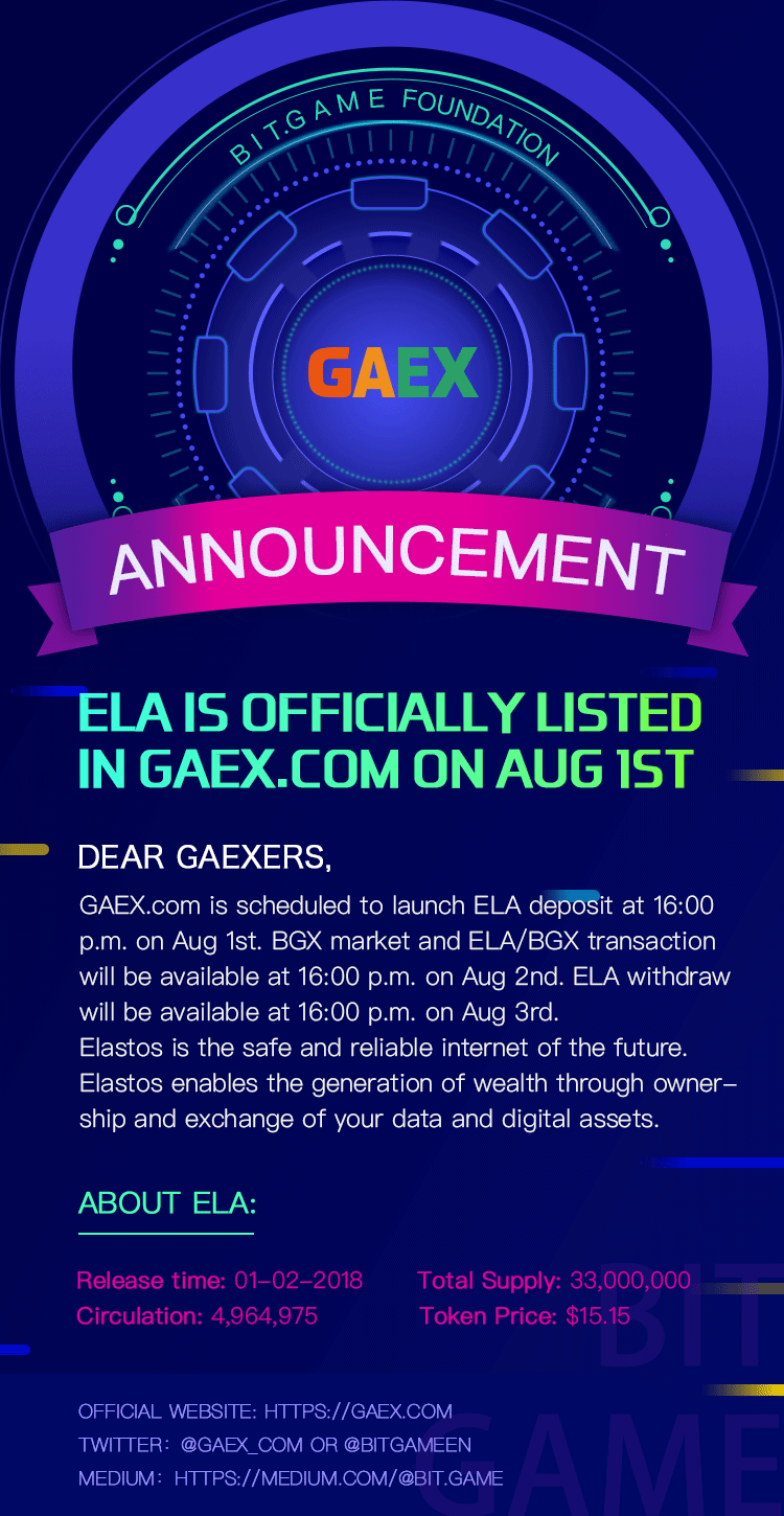 ELA IS OFFICIALLY LISTED IN GAEX.COM ON AUG 1ST | by GAEX.COM | Medium