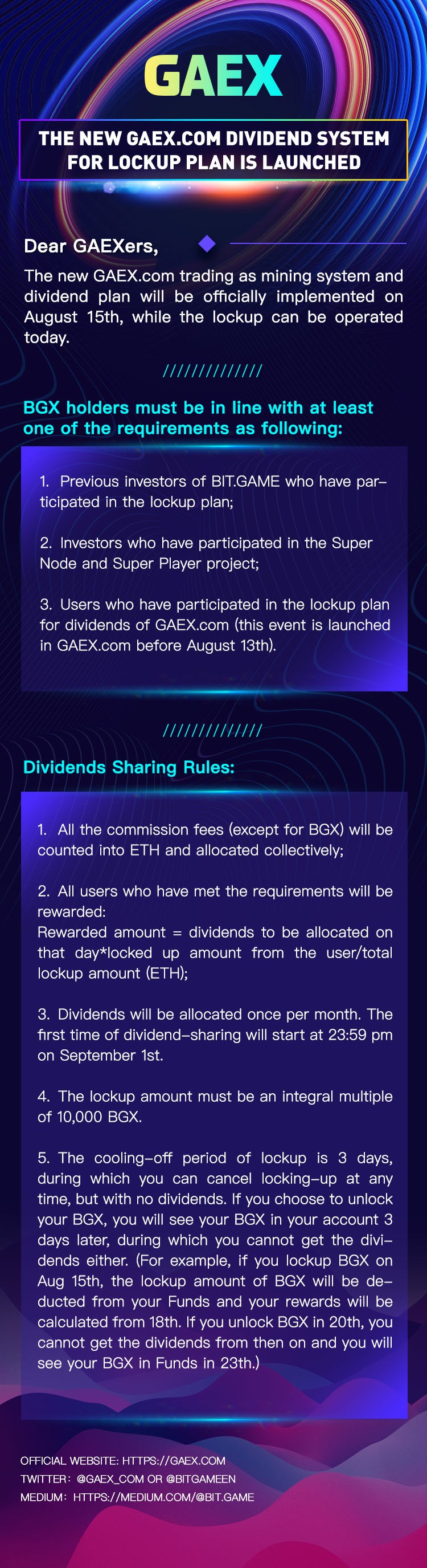 THE NEW GAEX.COM DIVIDEND SYSTEM FOR LOCKUP PLAN IS LAUNCHED | by GAEX ...