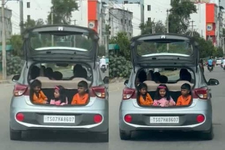 Unbelievable: Kids sit in the open trunk of a moving car - The first ...