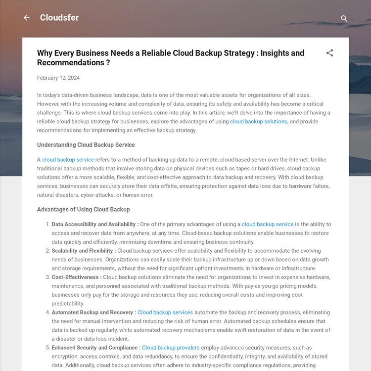 Why Every Business Needs a Reliable Cloud Backup Strategy : Insights ...