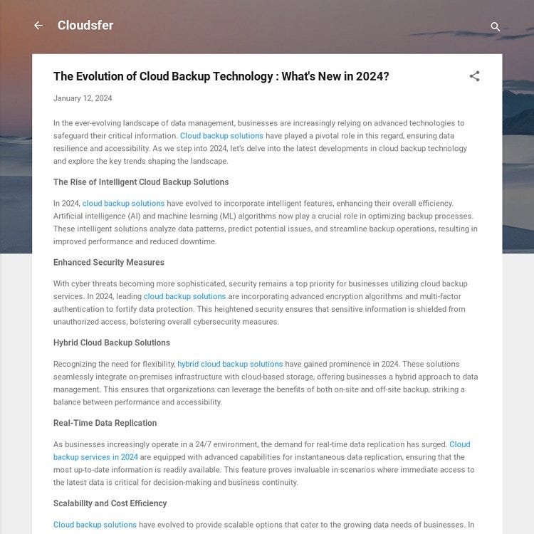 The Evolution of Cloud Backup Technology : What’s New in 2024? - Cloudsfer - Medium