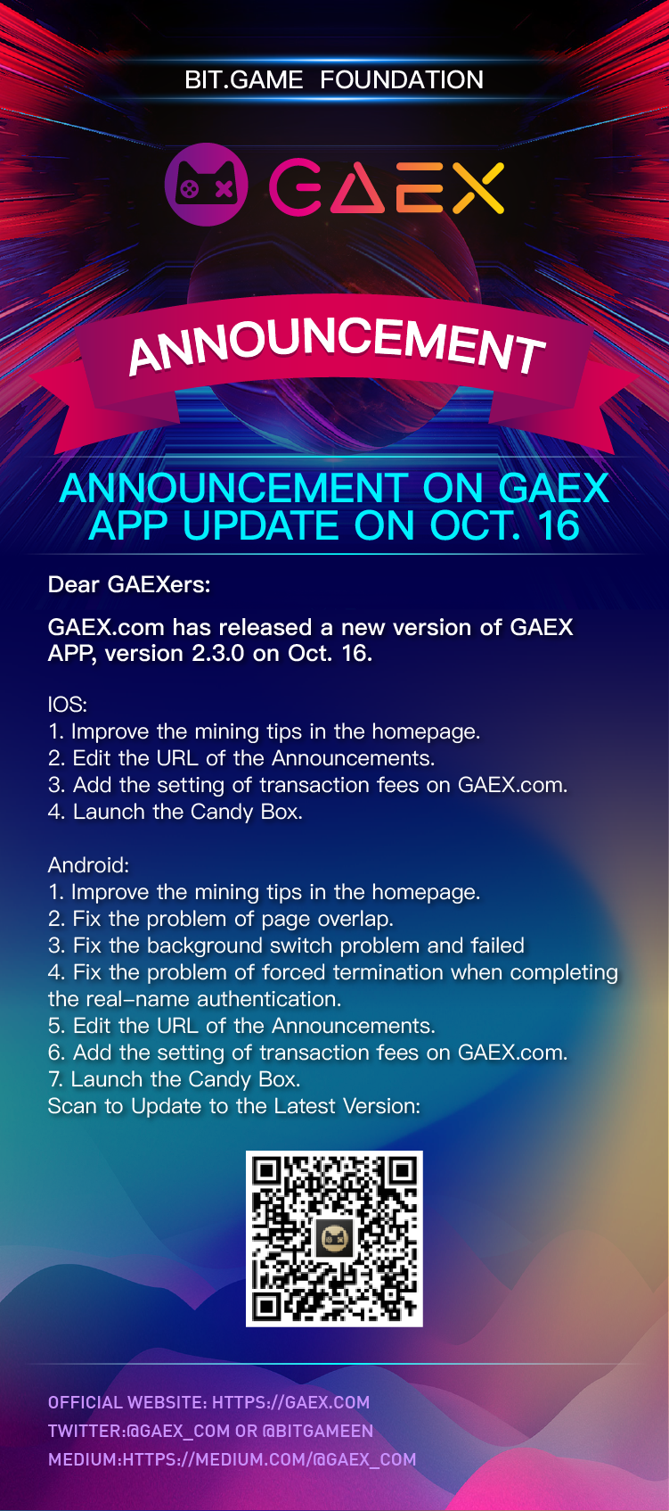 ANNOUNCEMENT ON GAEX APP UPDATE ON OCT. 16 | by GAEX.COM | Medium