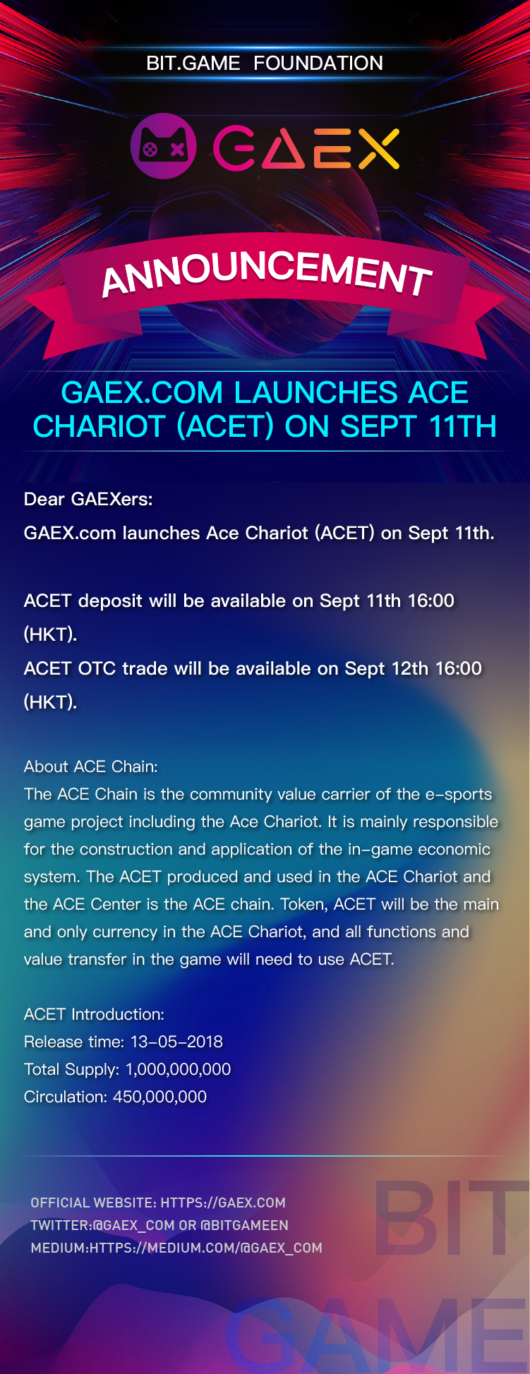 GAEX.COM HAS LAUNCHED ACE CHARIOT(ACET) ON SEPT 11TH | by GAEX.COM | Medium