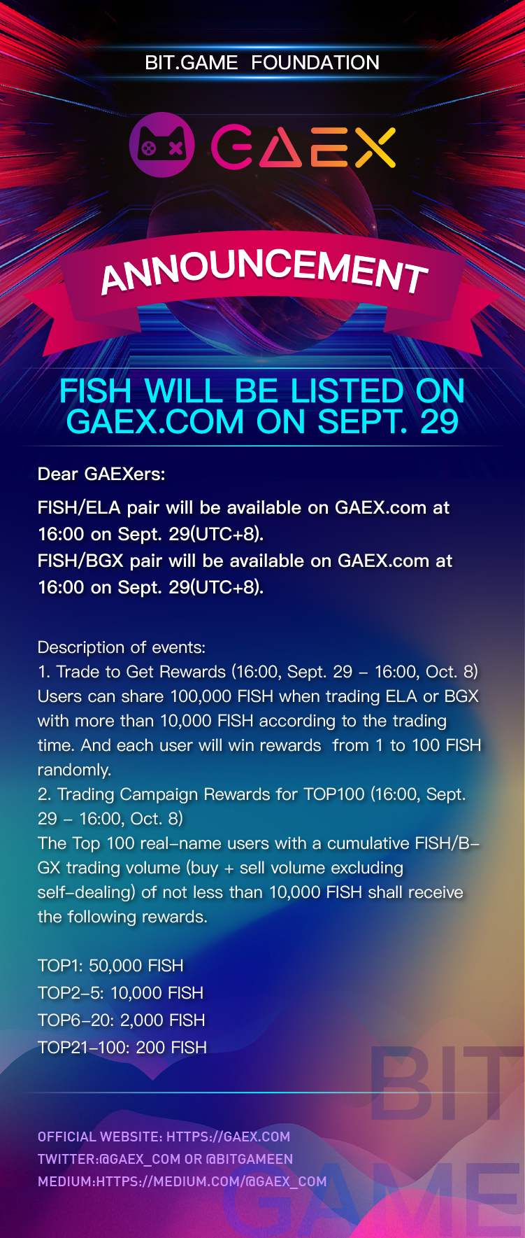 FISH WILL BE LISTED IN ELA AND BGX MARKETS ON GAEX.COM ON SEPT. 29 | by ...