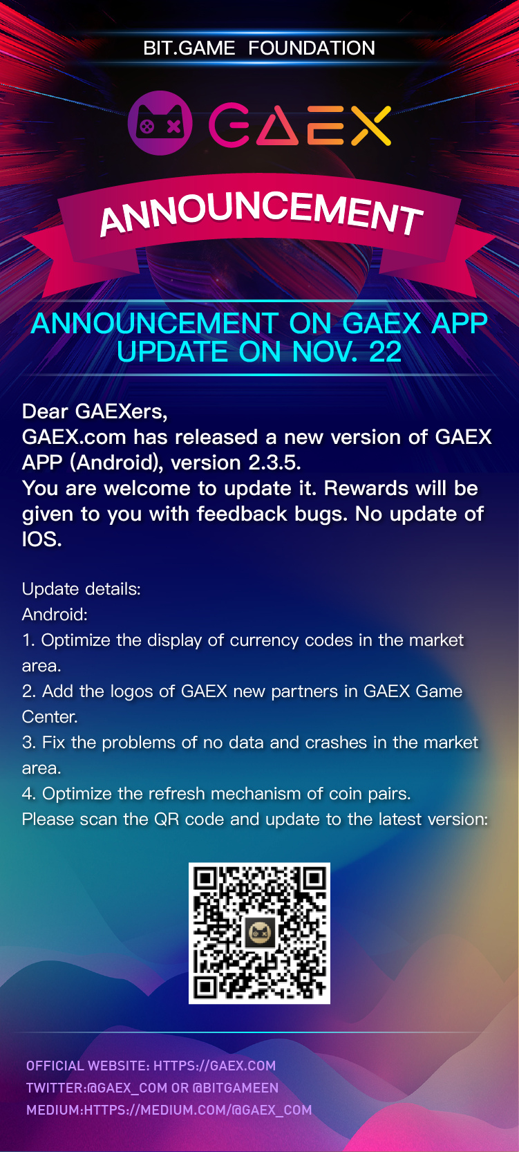 ANNOUNCEMENT ON GAEX APP UPDATE ON NOV. 22 | by GAEX.COM | Medium