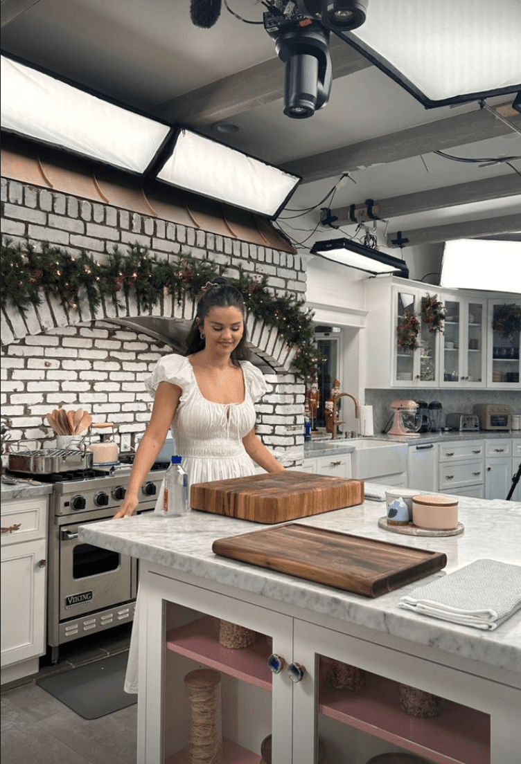 Selena Gomez Brings the Charm of “Tomato Girl” Dressing to a Christmas-Themed Kitchen | by Emma ...