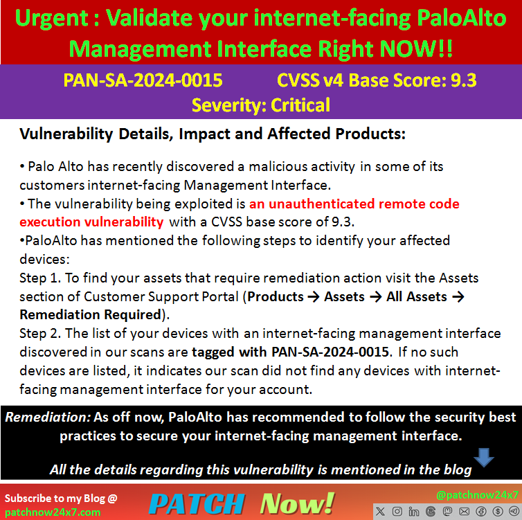 Urgent: PAN-SA-2024–0015: Palo Alto releases urgent security advisory regarding an actively ...