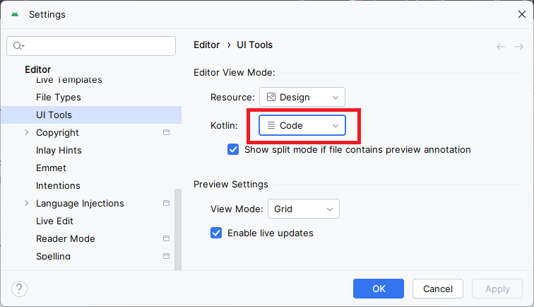 Android Studio always opens up Compose Preview pane no matter what kind of Kotlin file gets ...