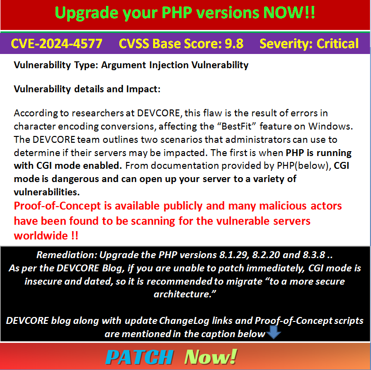 CVE-2024–4577 : Upgrade your PHP versions NOW !! - Patch NOW !! - Medium