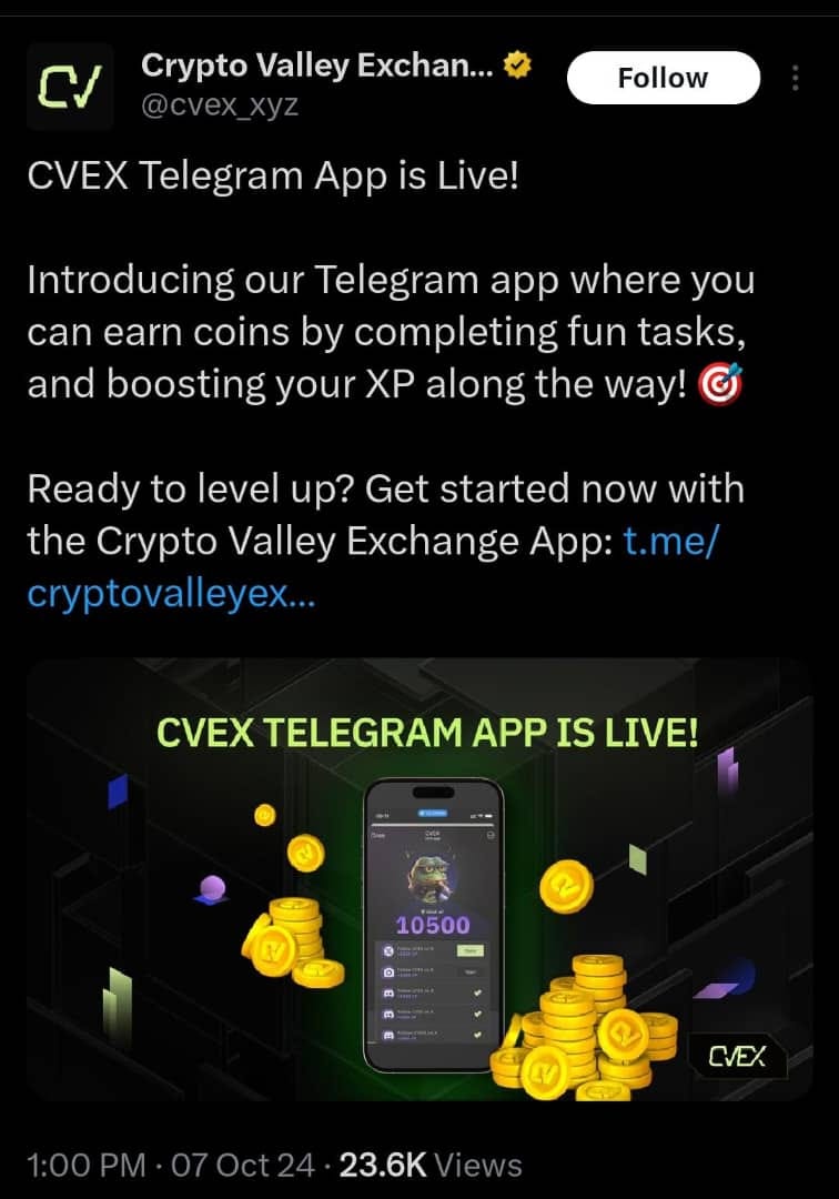 New Airdrop🪂: CVEX 🚀 Crypto Valley Exchange is a Swiss platform with ...