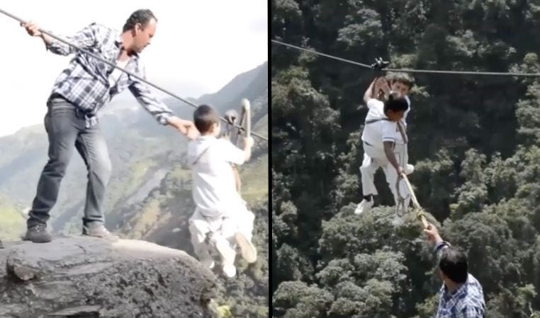 These Children In Colombia Zip Line Over A Massive Canyon Just To Get ...