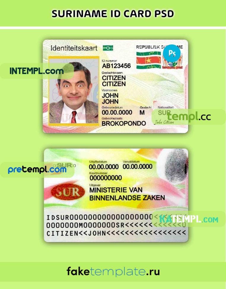 Suriname identity card PSD download template - Intempl ID - Medium