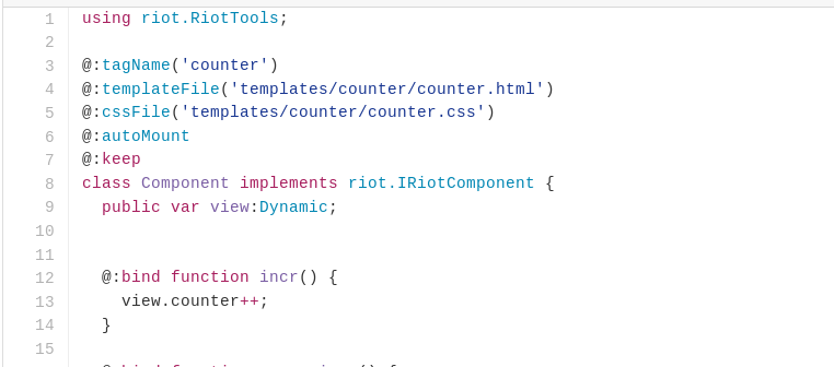 Riot.hx — haxe wrapper for Riot. Riot is a javascript library for user ...