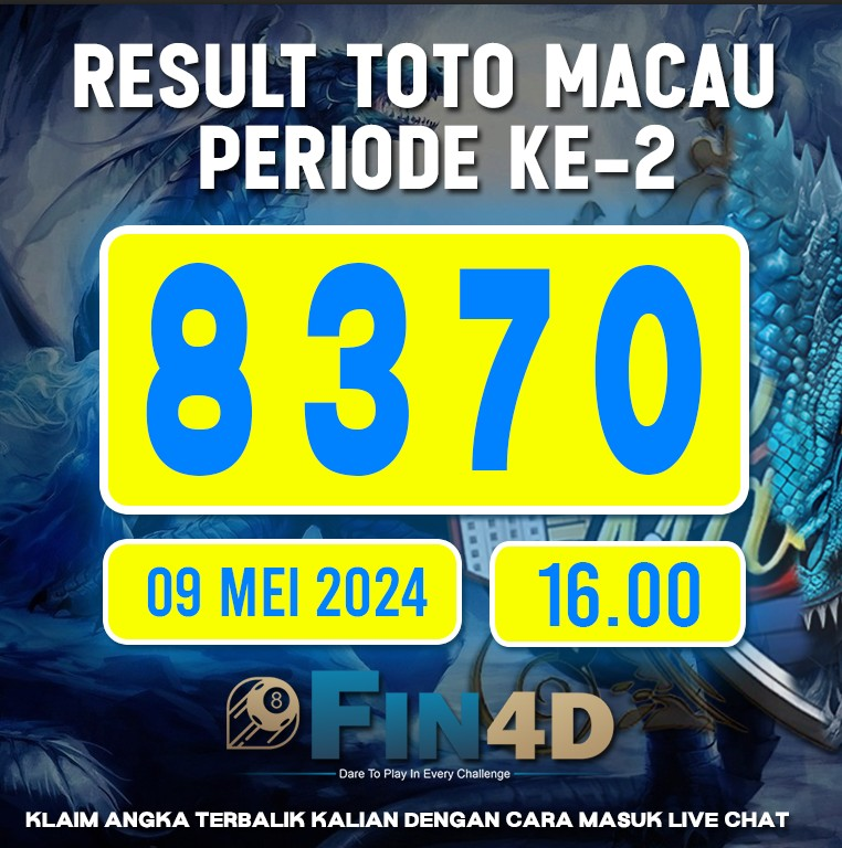 TOTO MACAU 4D PERIODE 2 TANGGAL : 08 MEI 2024 SAH DI ANGK 8 3 7 0 data macau, keluaran macau ...