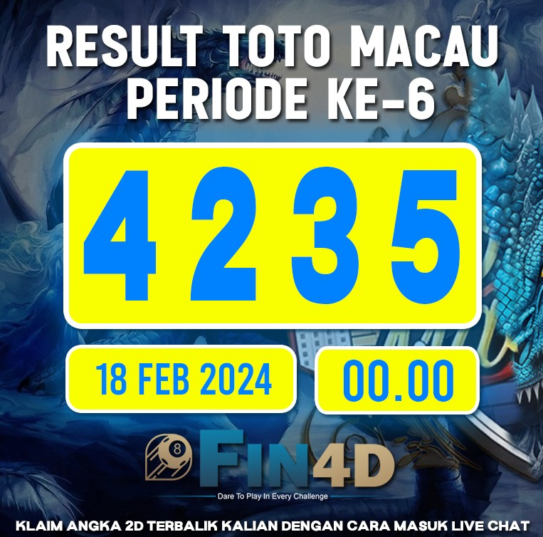 TOTO MACAU 4D PERIODE 4 TANGGAL : 17 FEBRUARI 2024 SAH DI ANGKA 5 4 3 7 ...