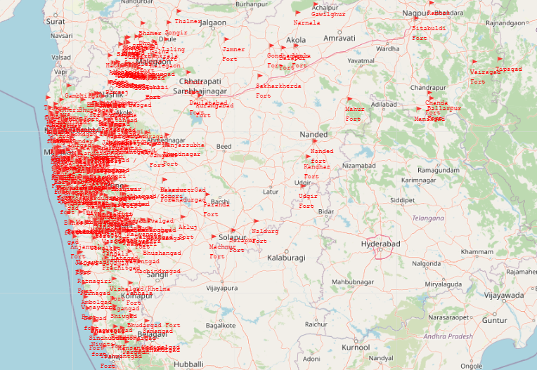 Plotting all forts in Maharashtra on a map using Folium and Python ...