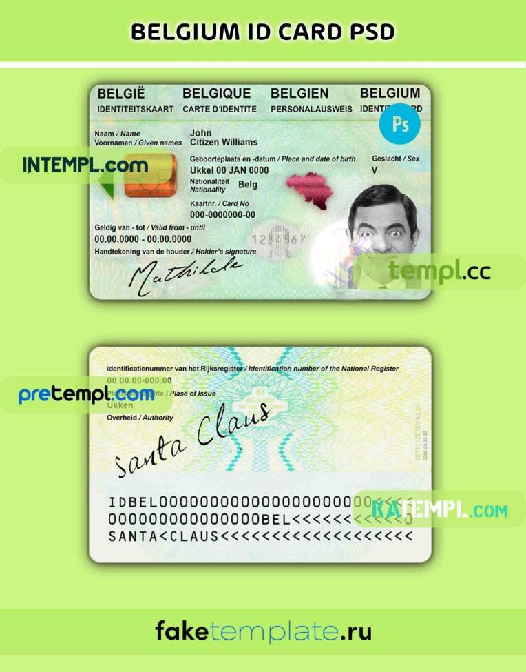 Belgium identity card PSD download template, version 3 - ID Intempl ...