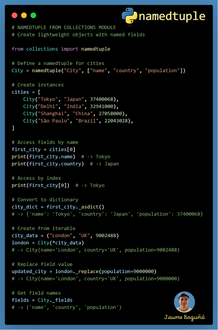Why Data Scientists Should Use namedtuple Instead of Remembering Tuple Indexes | by Jaume Boguñá ...