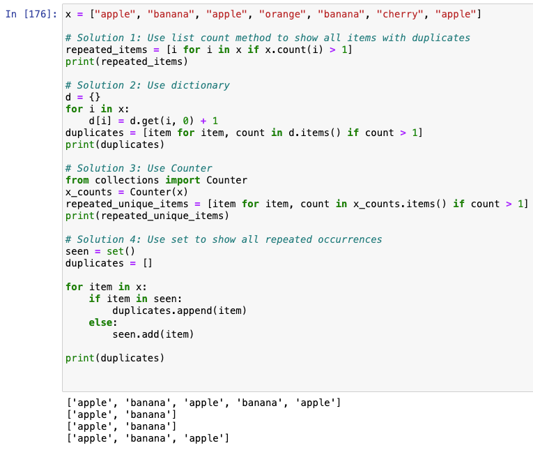 [Python] How to Find Repeated/Duplicate Items in a List? | by Yi-Ning Huang | Medium