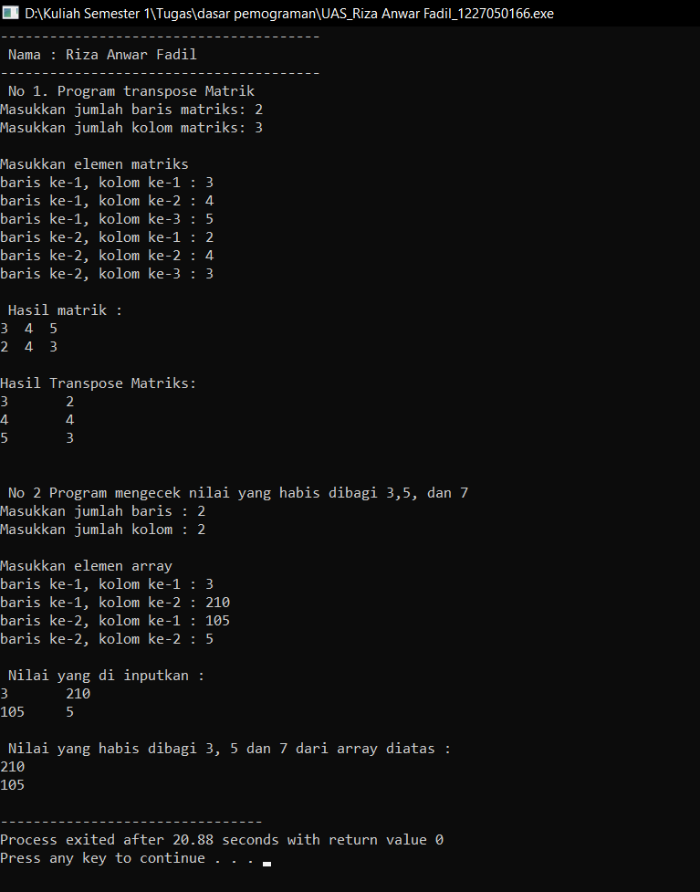 Program Array 2 Dimensi. Oleh Riza Anwar Fadil-1227050116… | by Rizaafadil | Medium