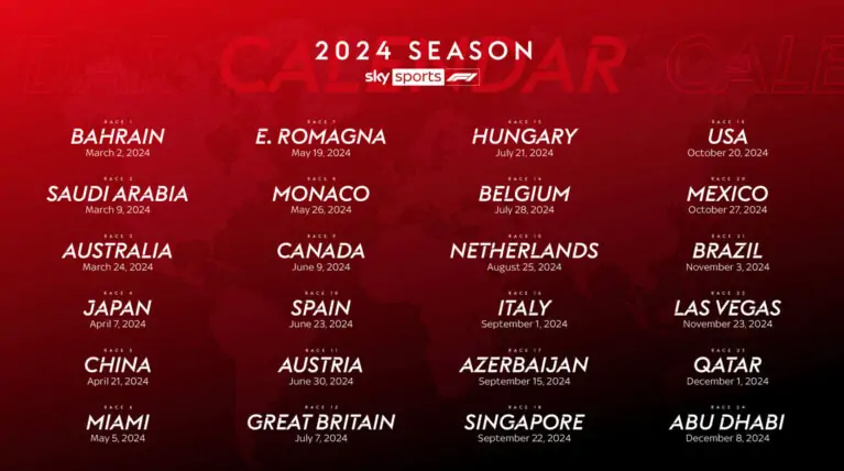 F1 2024 Calendar - F1 newsletter - Medium