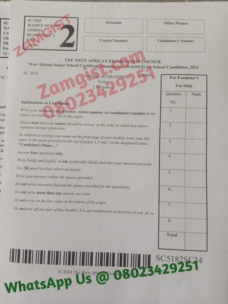 WAEC Animal Husbandary 2024/2025 Expo Questions And Answers | by ...