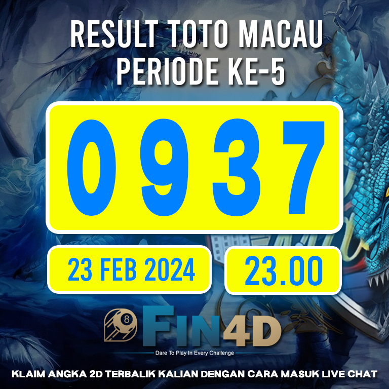 TOTO MACAU 4D PERIODE 5 TANGGAL : 22 FEBRUARI 2024 SAH DI ANGKA 0 9 3 7 ...