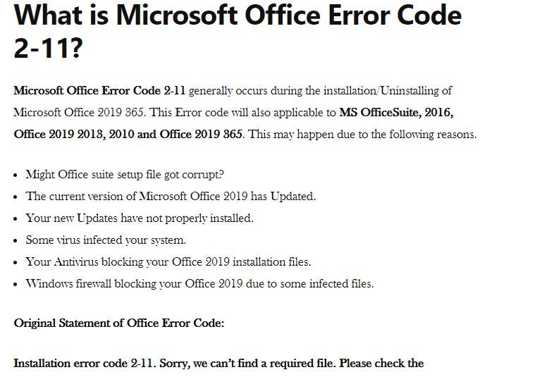Office Installation Error Code 2 11 By Ms Professional Support Medium
