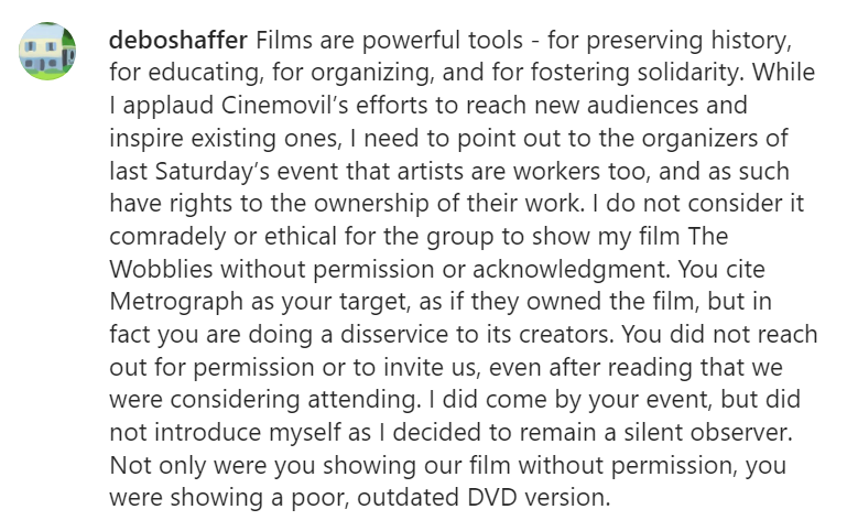 Response to The Wobblies co-director Deborah Shaffer | by cinemóvil nyc ...